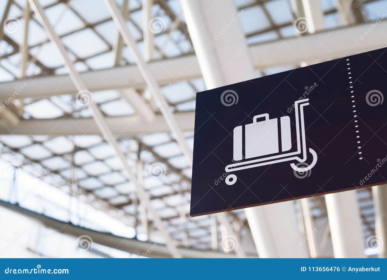 Baggage sign in airport stock photo. Image of suitcase - 113656476