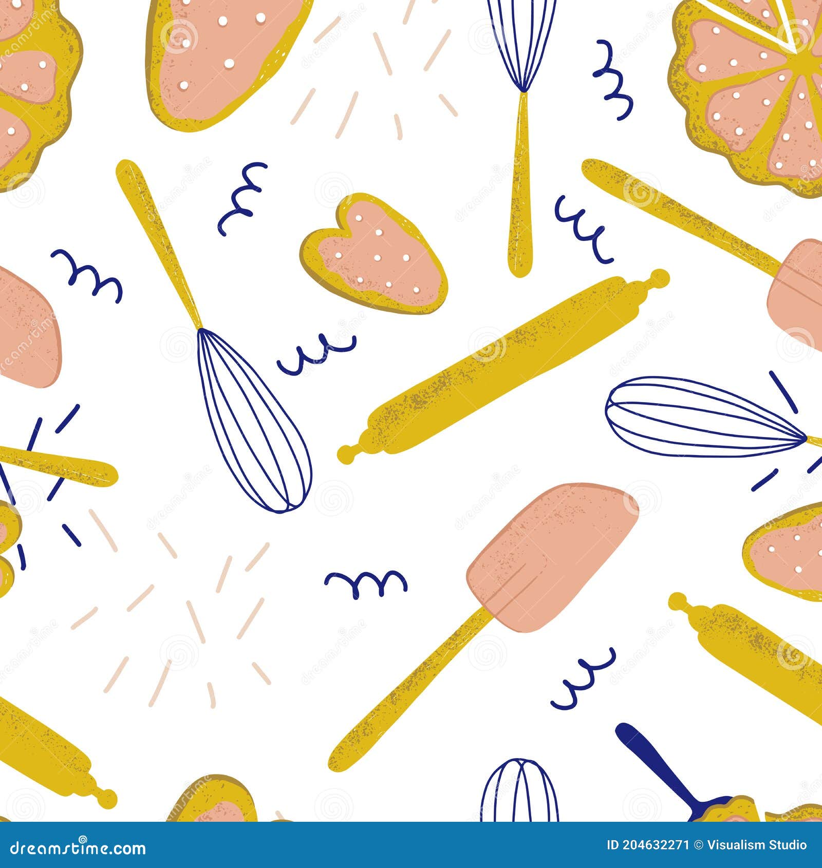 Abstract Baking Kitchen Pattern Icons Grunge Elements with Linear Style ...