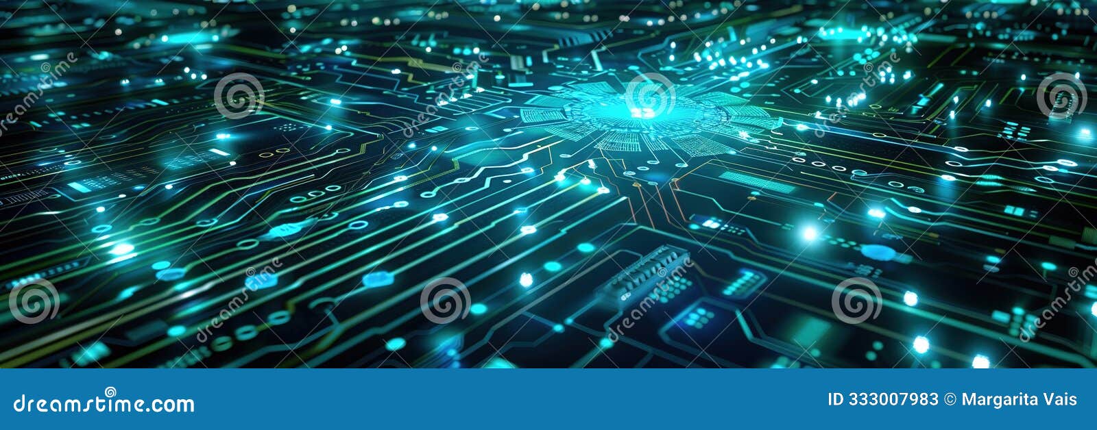 Abstract Banner Background Computer Chip Surface with Blue and Green ...