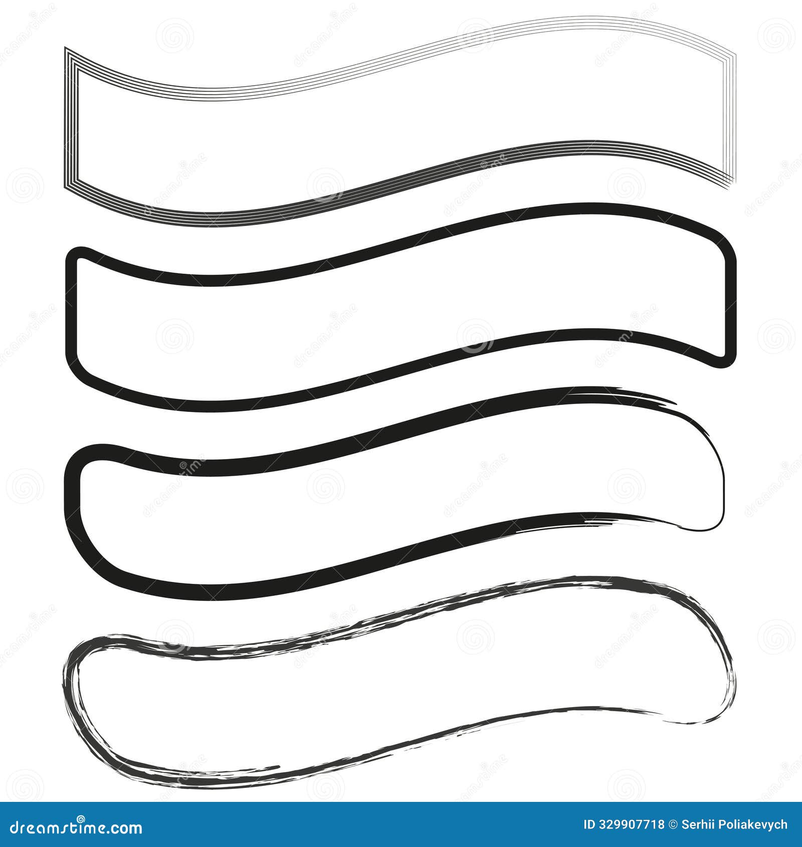 Abstract Banner Shapes. Curved Vector Lines. Black and White. Hand ...