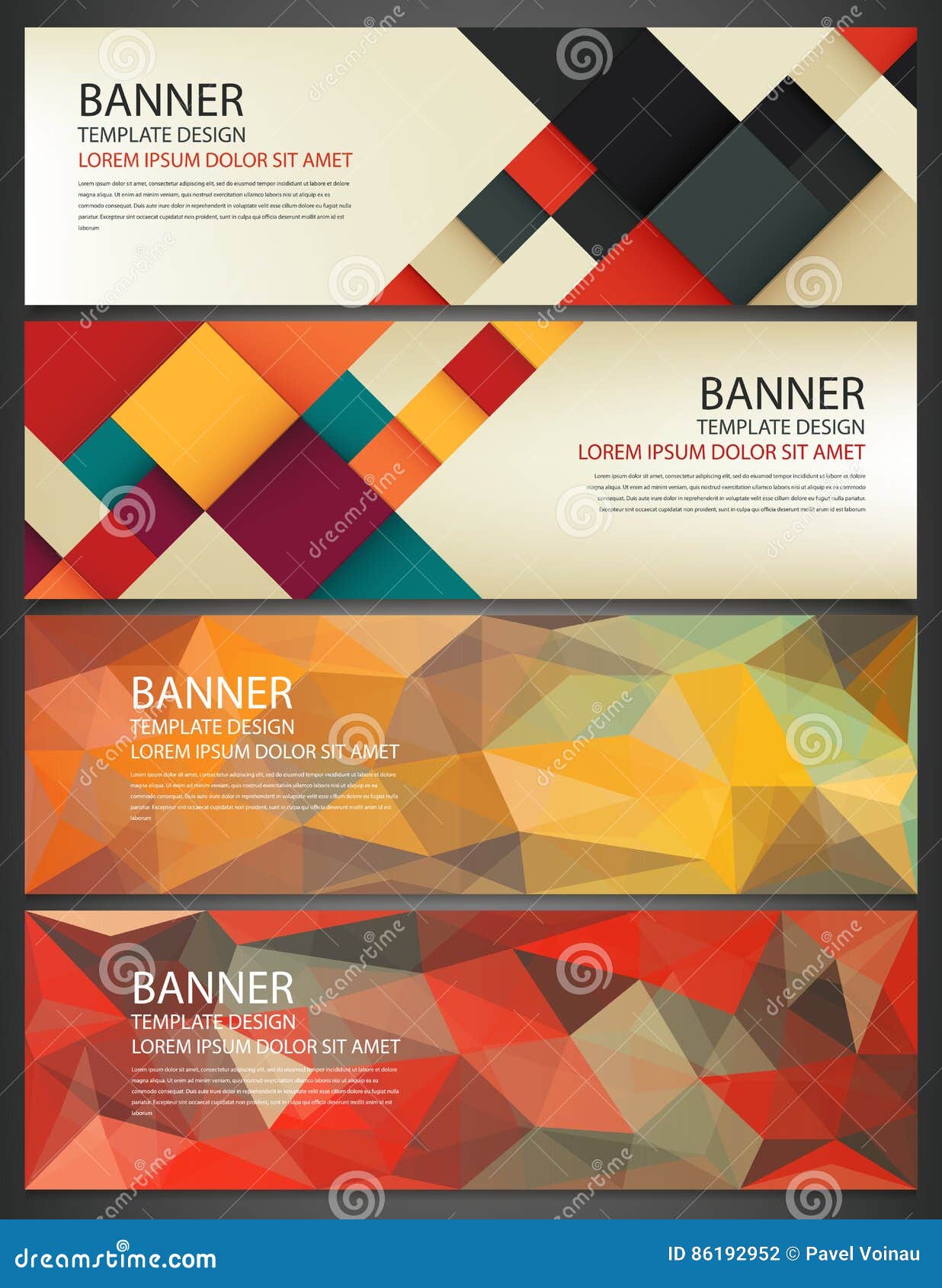Abstract Banners Set. Polygonal Geometric and Colorful Squares ...