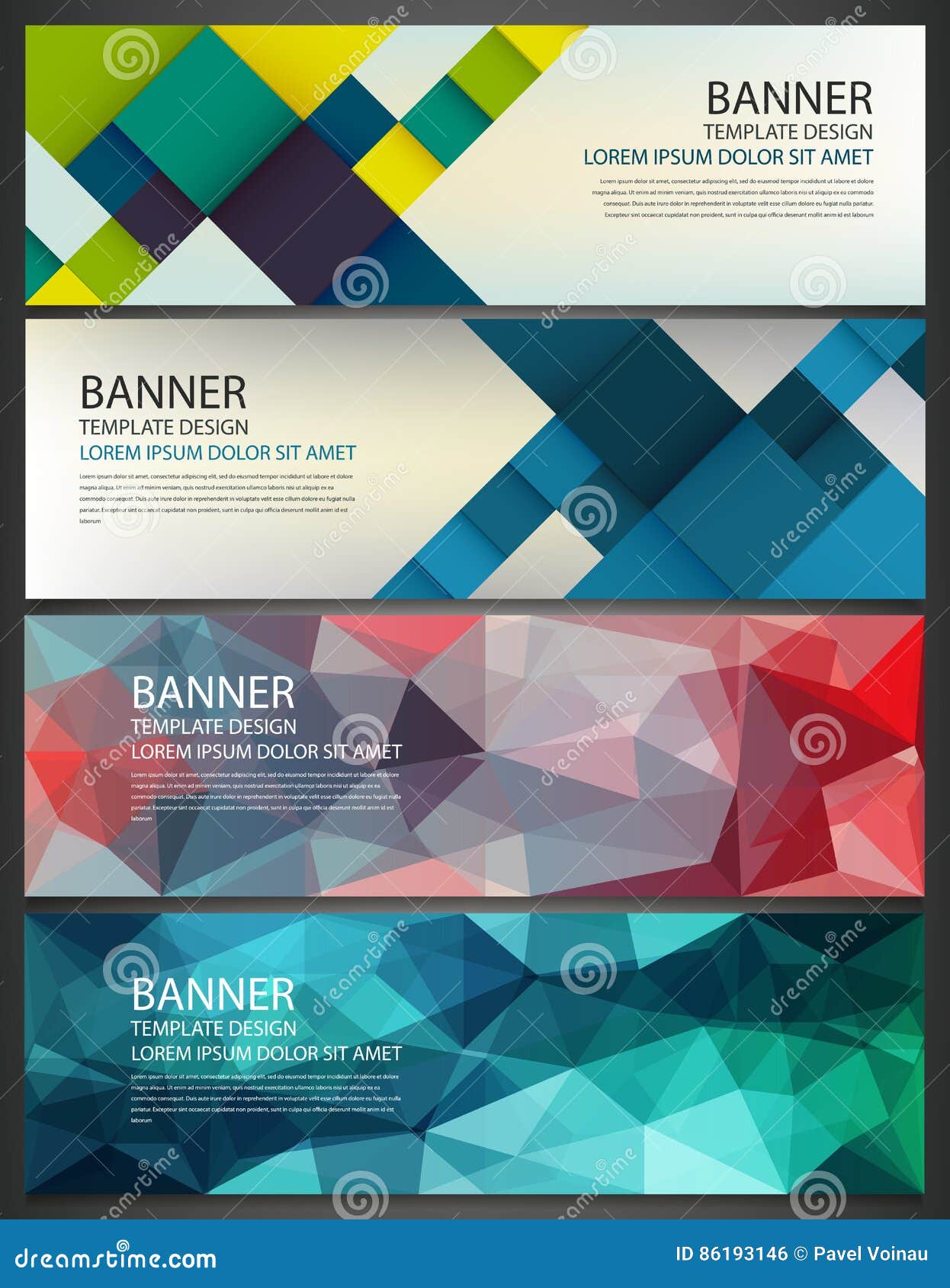 Abstract Banners Set. Polygonal Geometric and Colorful Squares ...