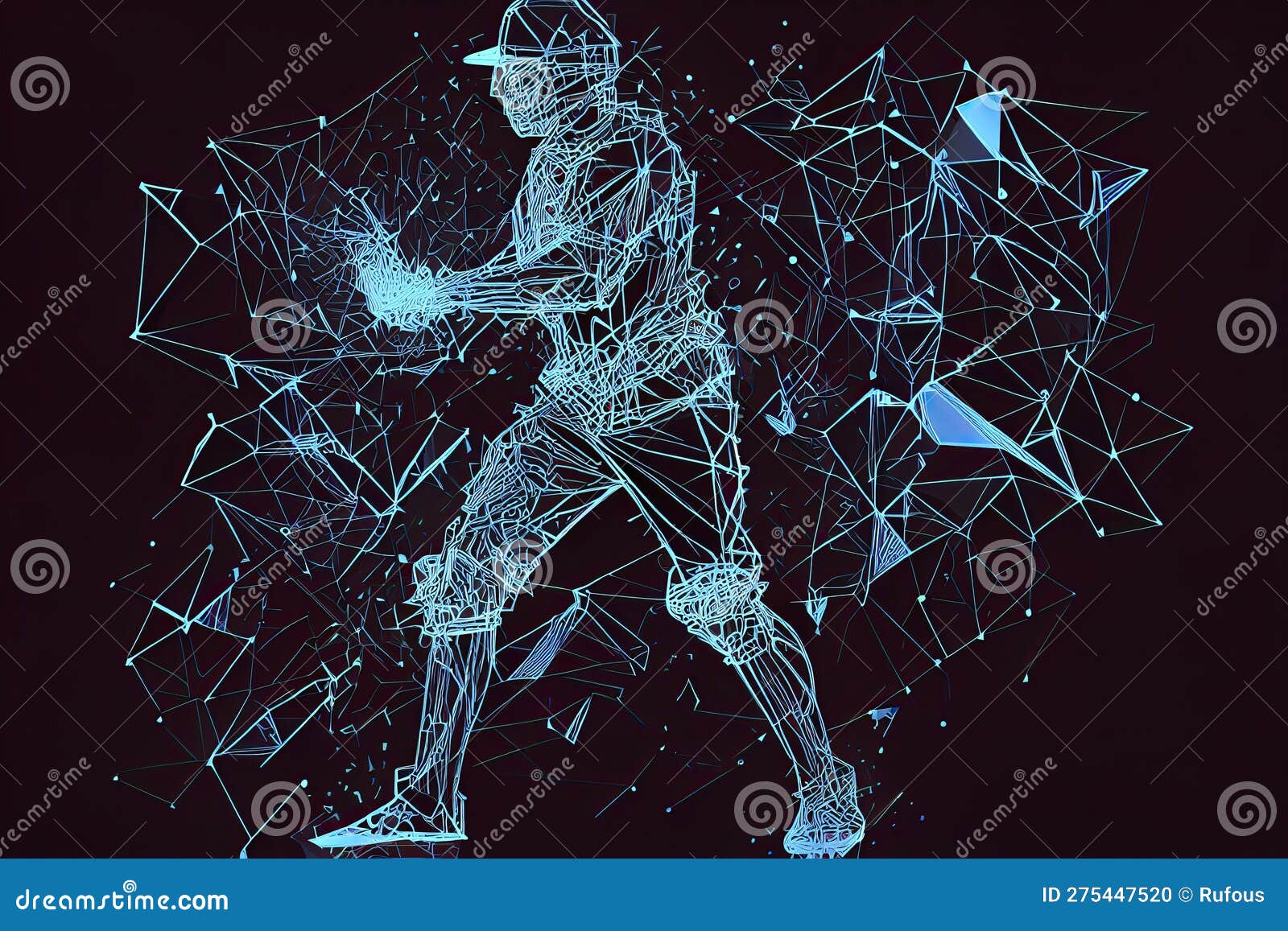 Abstract Baseball Player from Particles, Lines and Triangles on Blue ...