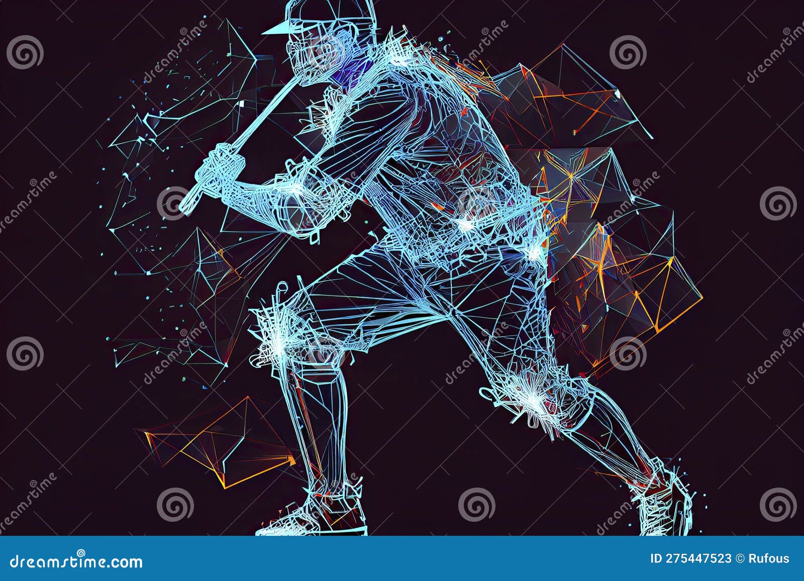 Abstract Baseball Player from Particles, Lines and Triangles on Blue ...