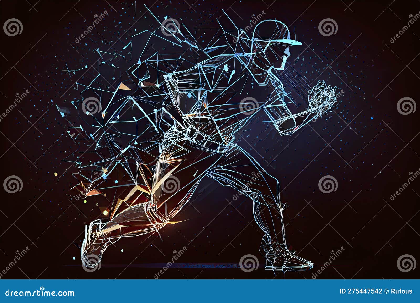 Abstract Baseball Player from Particles, Lines and Triangles on Blue ...