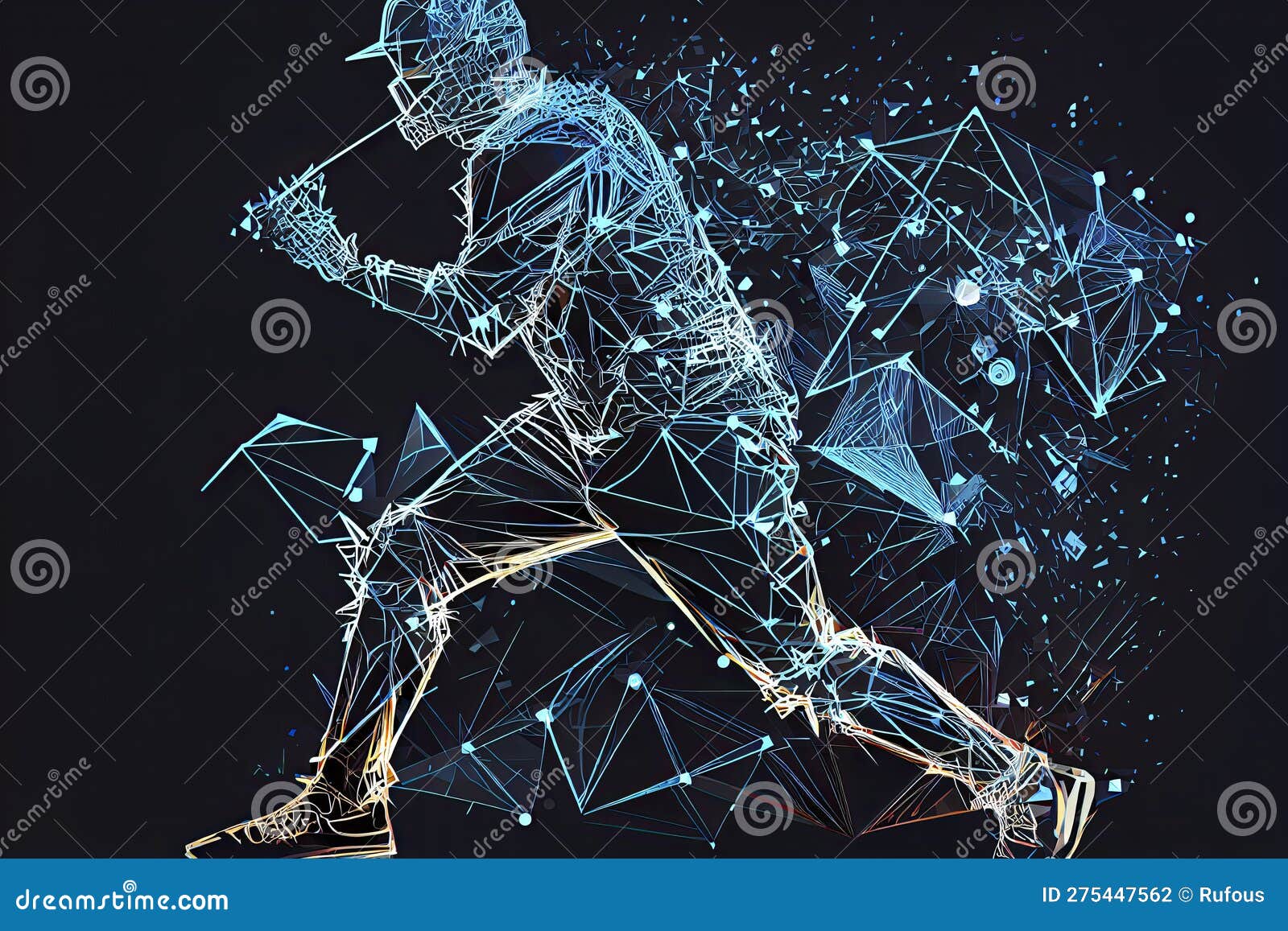 Abstract Baseball Player from Particles, Lines and Triangles on Blue ...