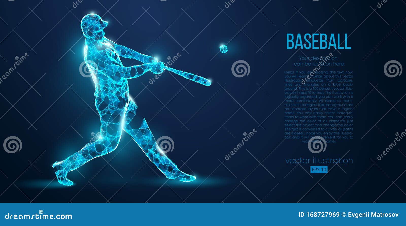 Abstract Baseball Player from Particles, Lines and Triangles on Blue ...