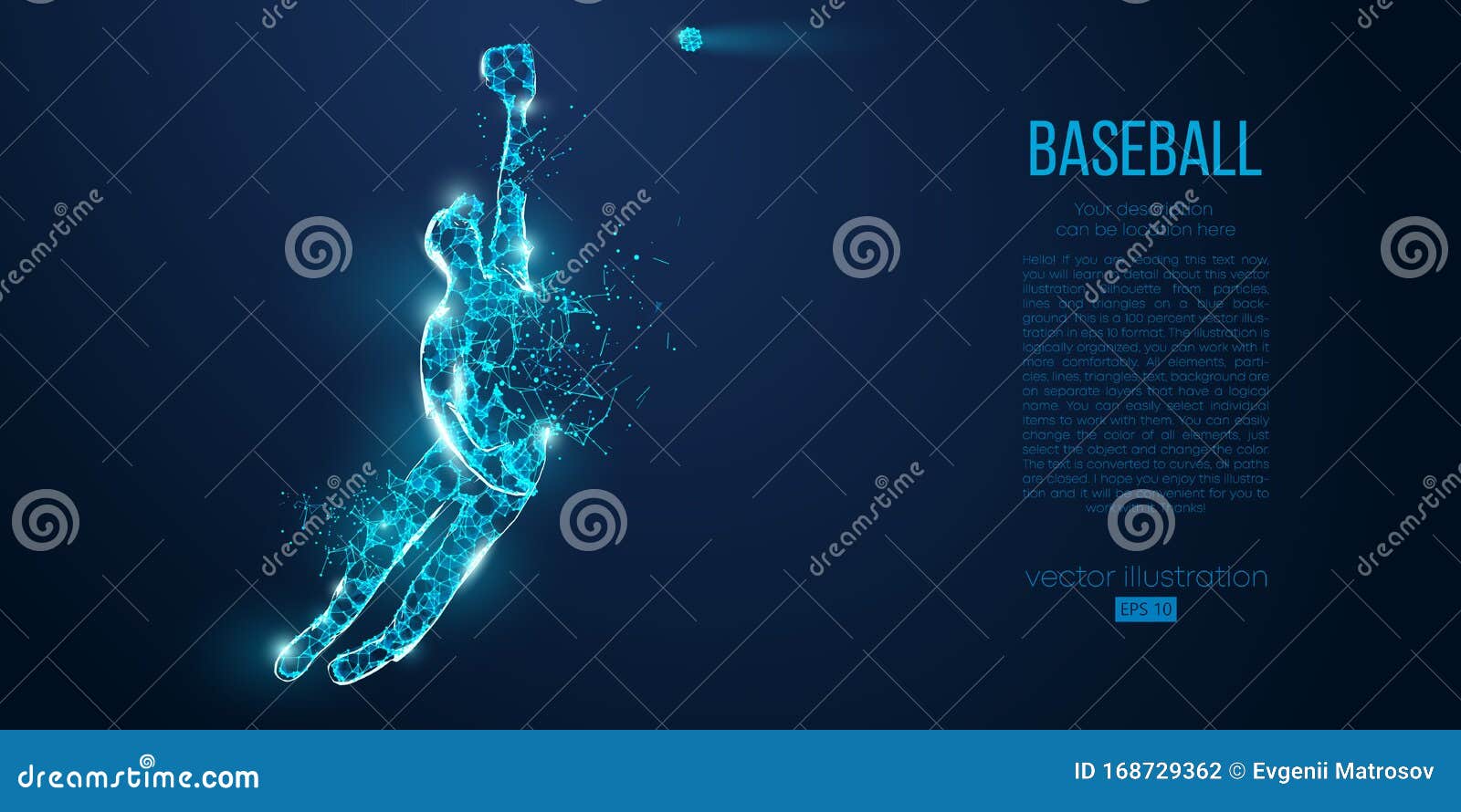 Abstract Baseball Player from Particles, Lines and Triangles on Blue ...