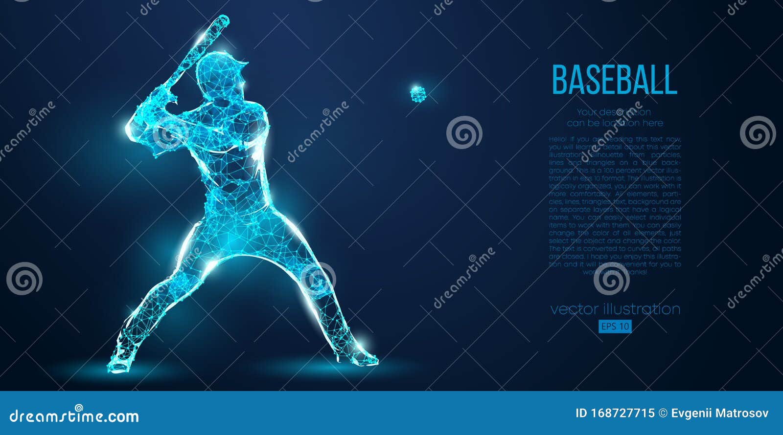Abstract Baseball Player from Particles, Lines and Triangles on Blue ...