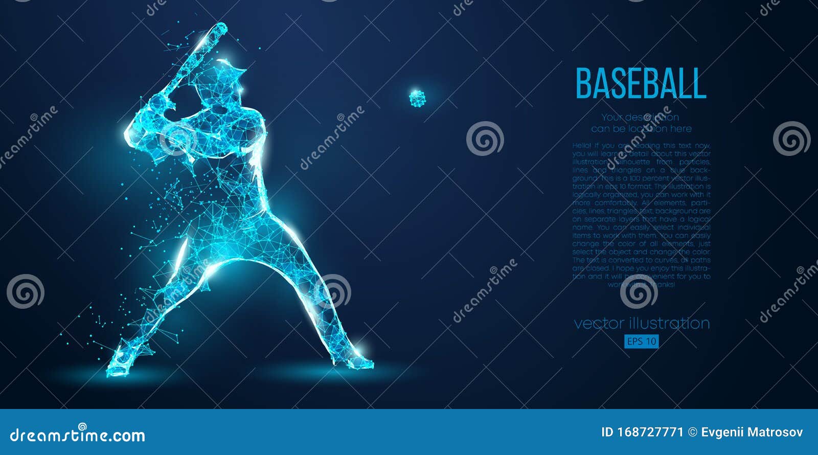 Abstract Baseball Player from Particles, Lines and Triangles on Blue ...