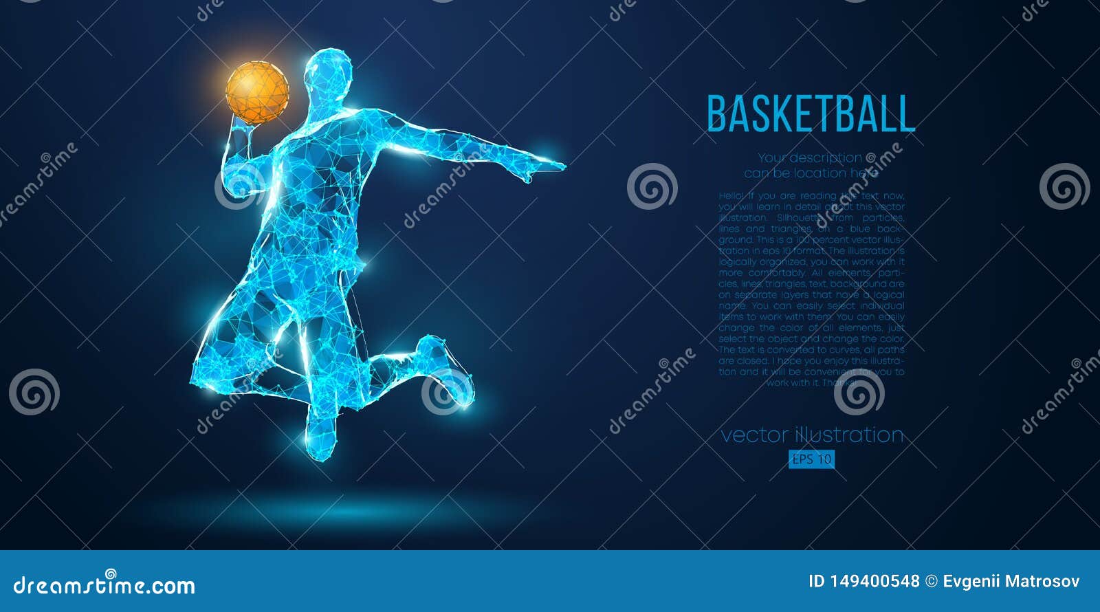 Abstract Basketball Player from Particles, Lines and Triangles on Blue ...
