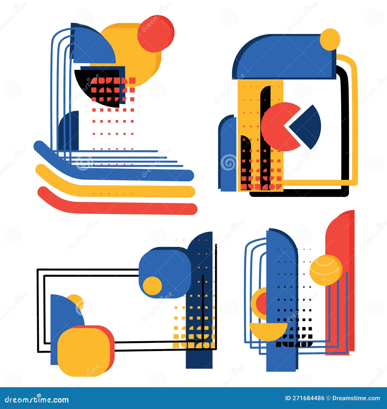 Abstract Bauhaus Geometric Shapes and Composition Set, Vector ...