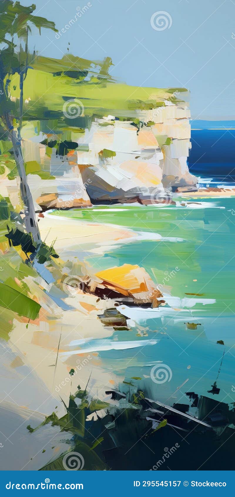 Abstract Beach and Cliff Painting Inspired by Dmitry Spiros Stock ...