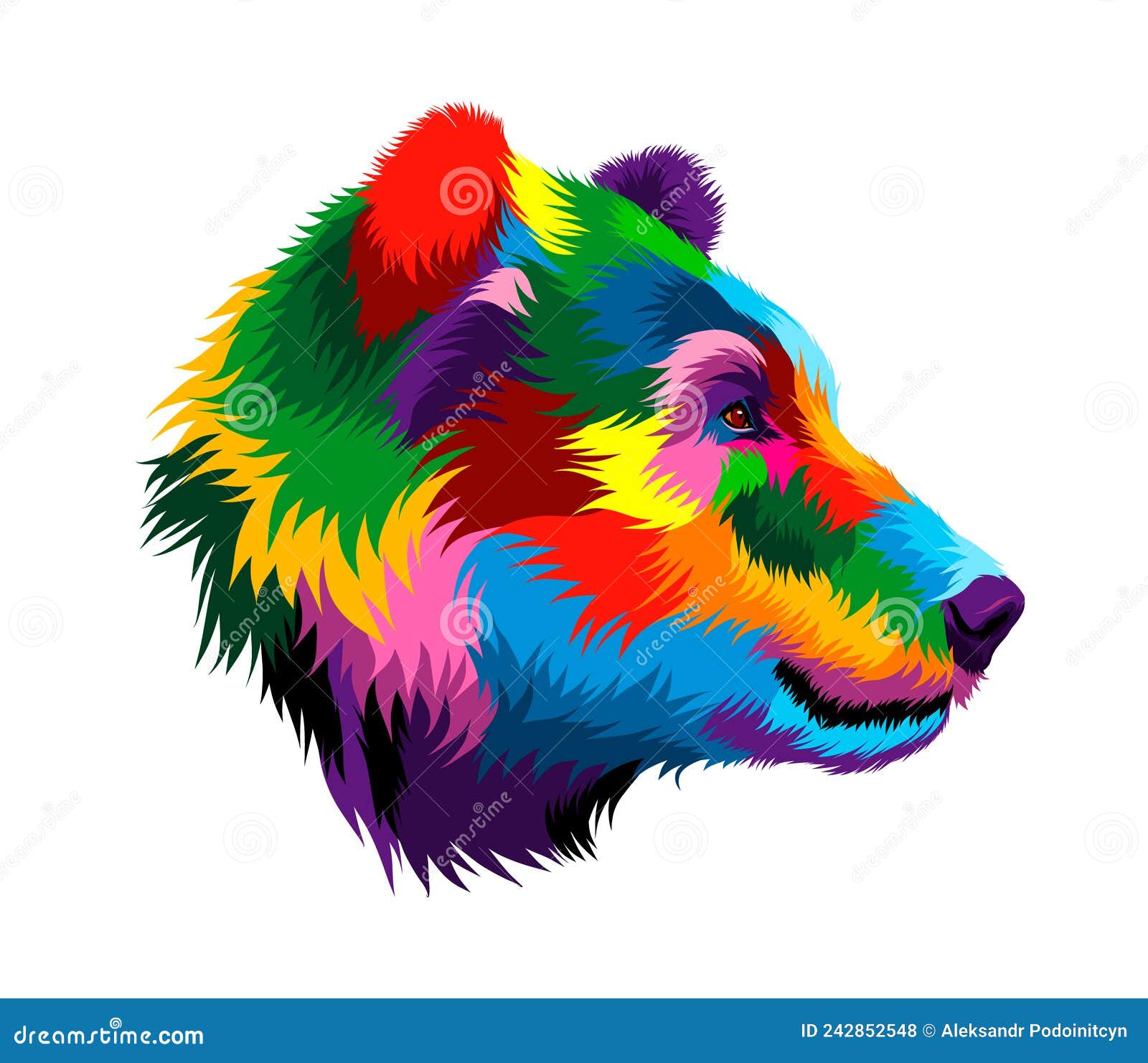 Abstract Bear Head Portrait from Multicolored Paints. Colored Drawing ...