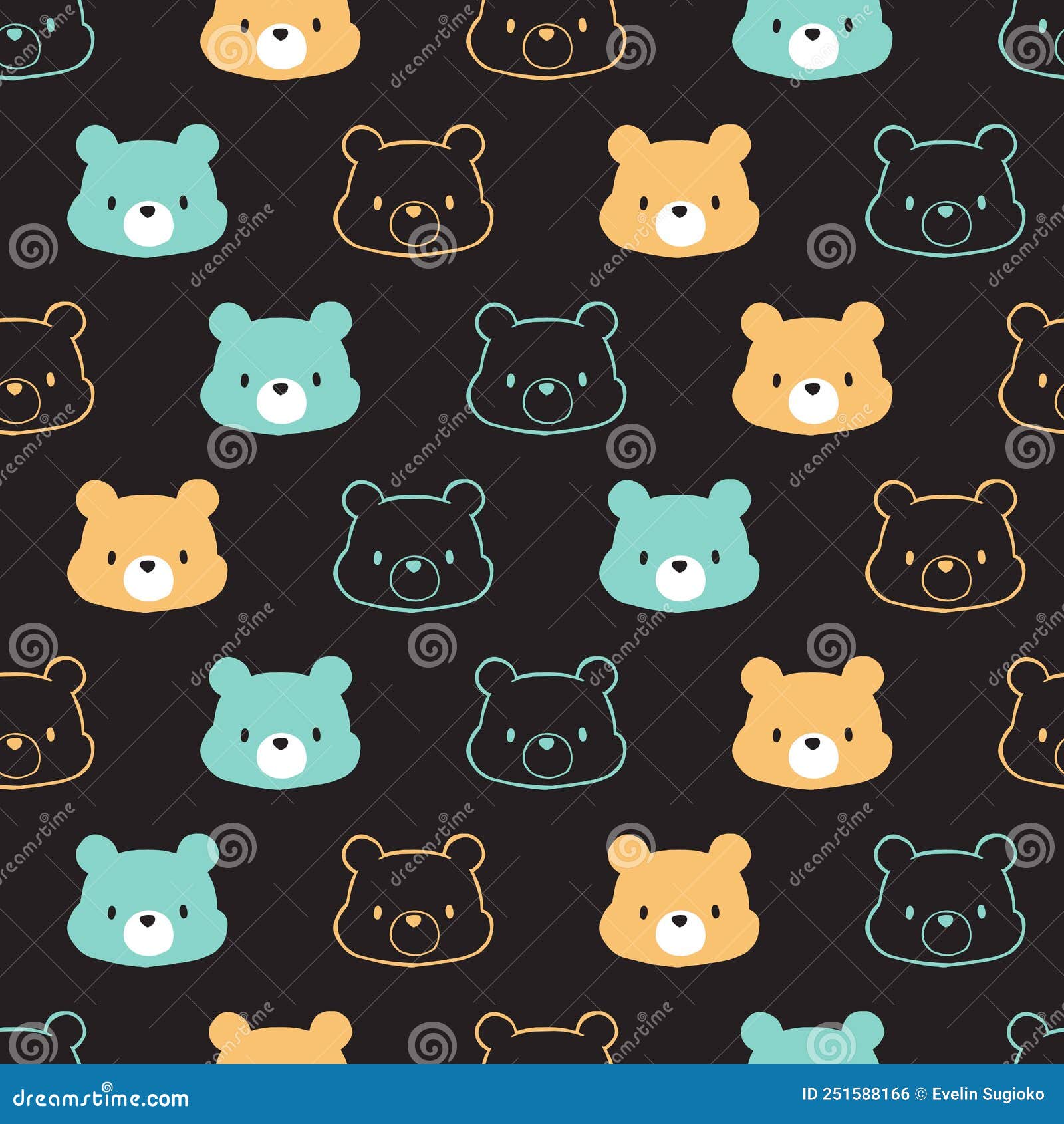 Abstract Bear Head Silhouette and Outline Vector Seamless Pattern Stock ...