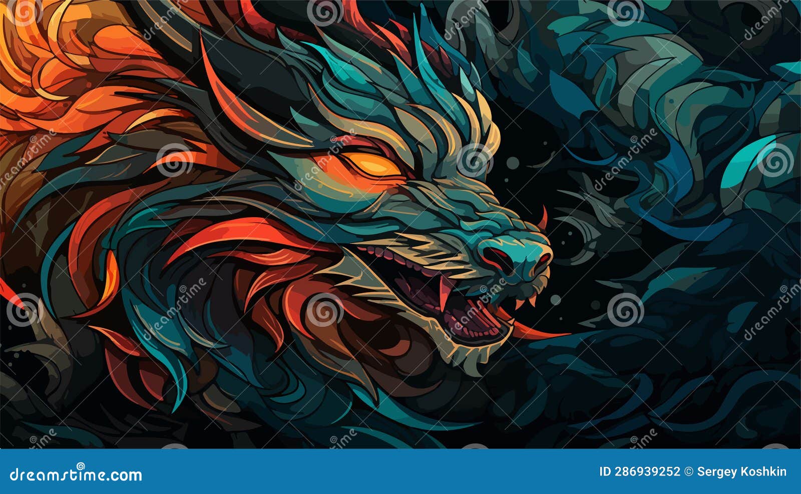 Abstract Beautiful Colored Dragon Vector Patterns. Seamless Dragon ...