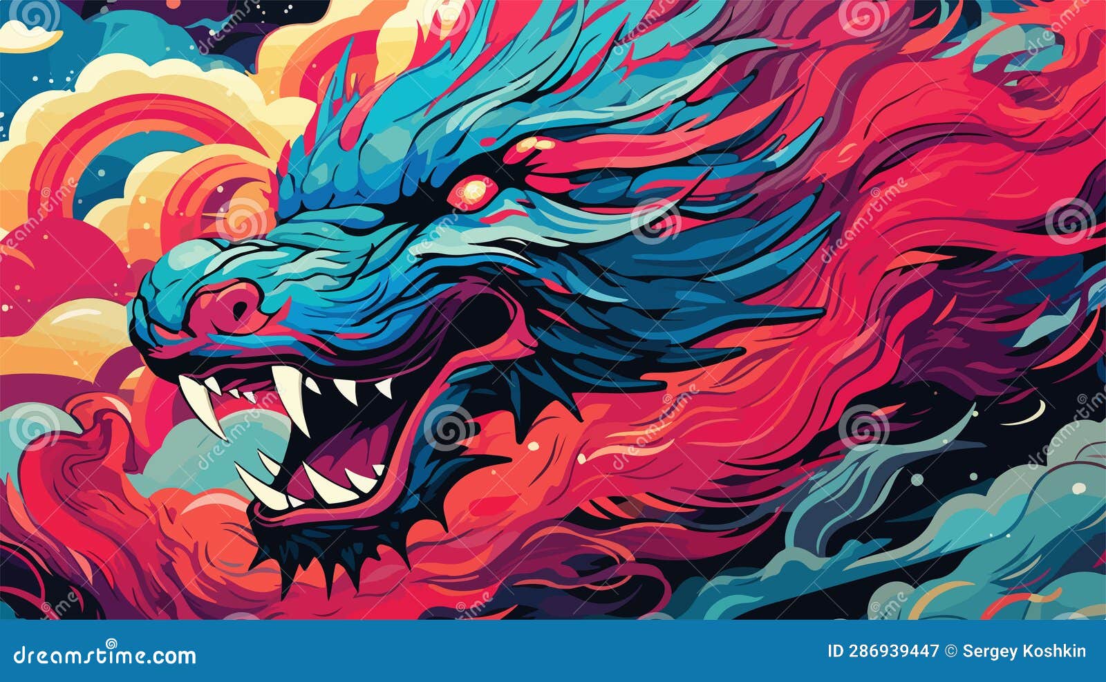 Abstract Beautiful Colored Dragon Vector Patterns. Seamless Dragon ...