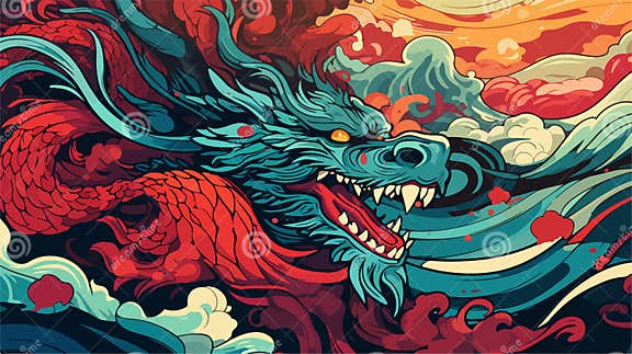 Abstract Beautiful Colored Dragon Vector Patterns. Seamless Dragon ...