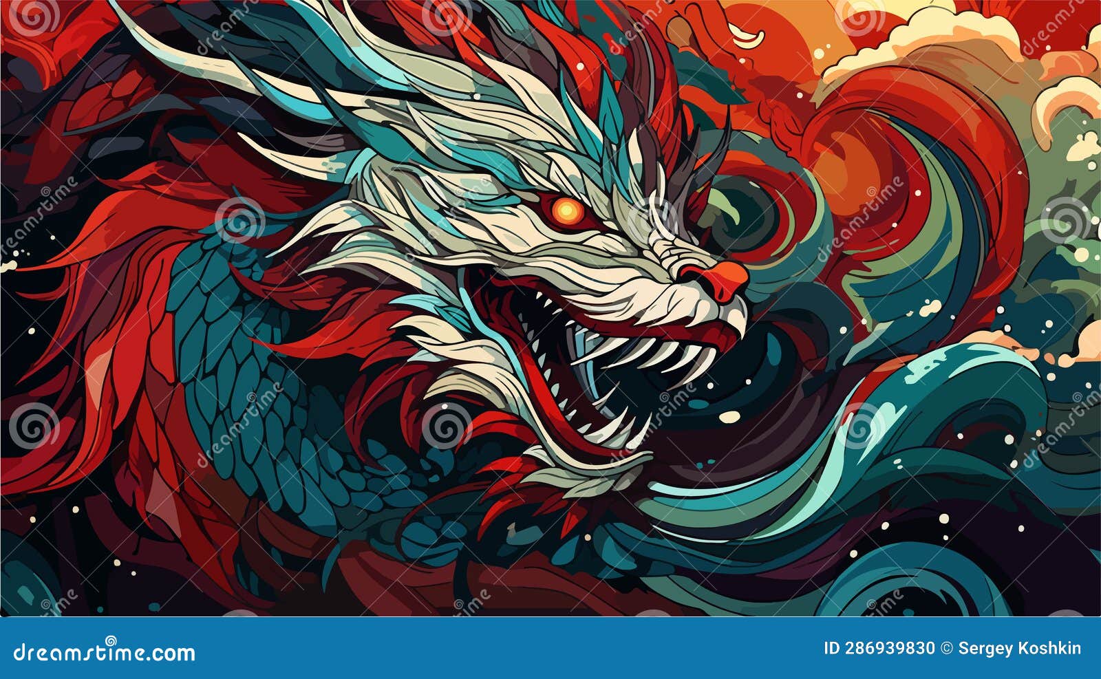Abstract Beautiful Colored Dragon Vector Patterns. Seamless Dragon ...