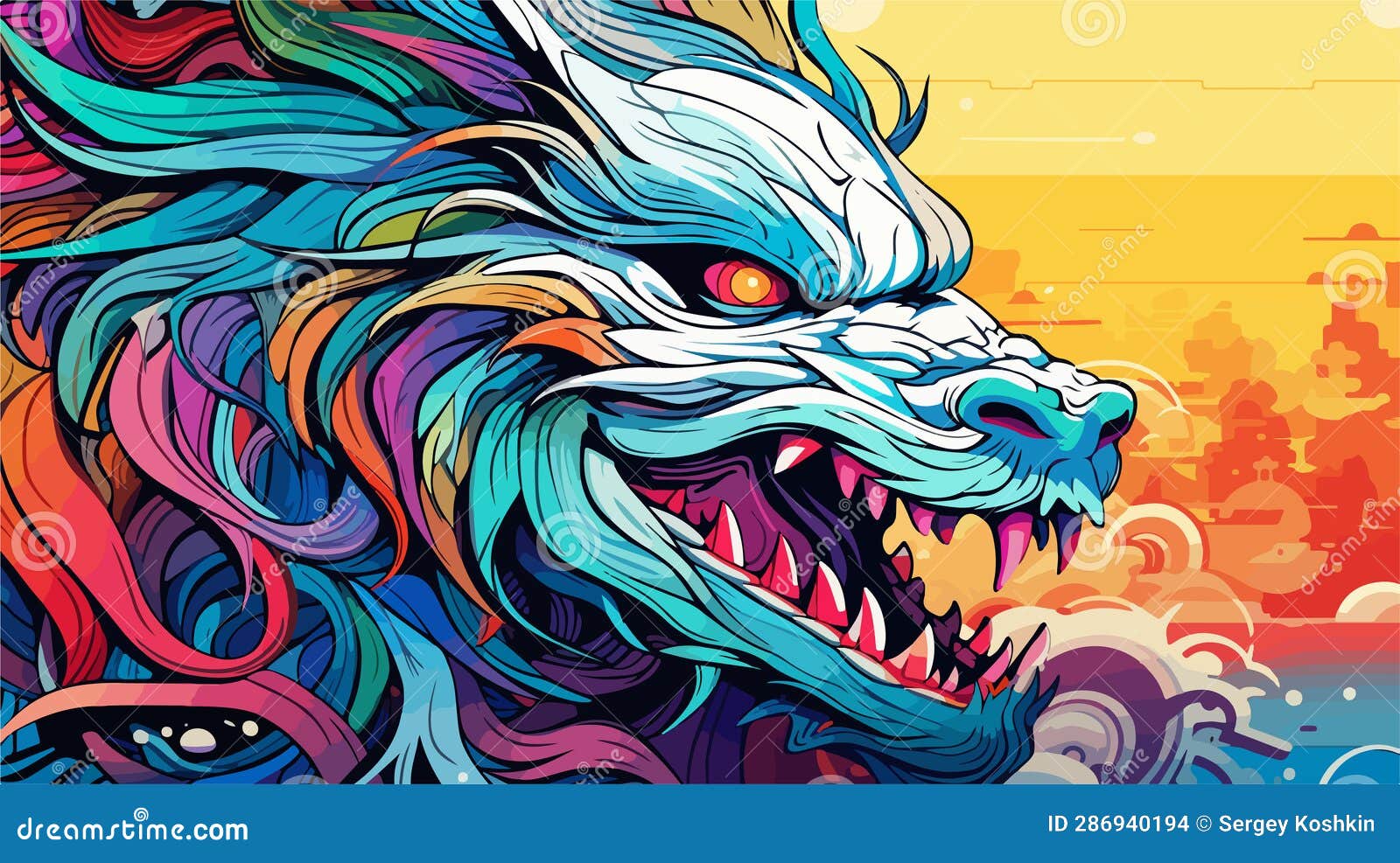 Abstract Beautiful Colored Dragon Vector Patterns. Seamless Dragon ...