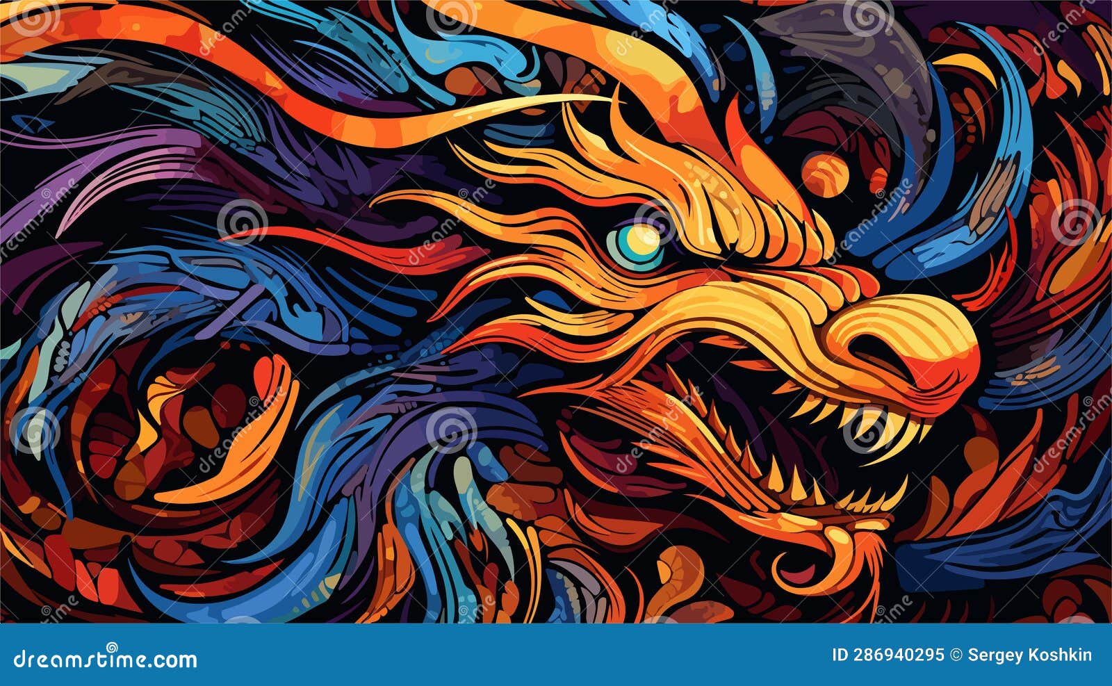 Abstract Beautiful Colored Dragon Vector Patterns. Seamless Dragon ...