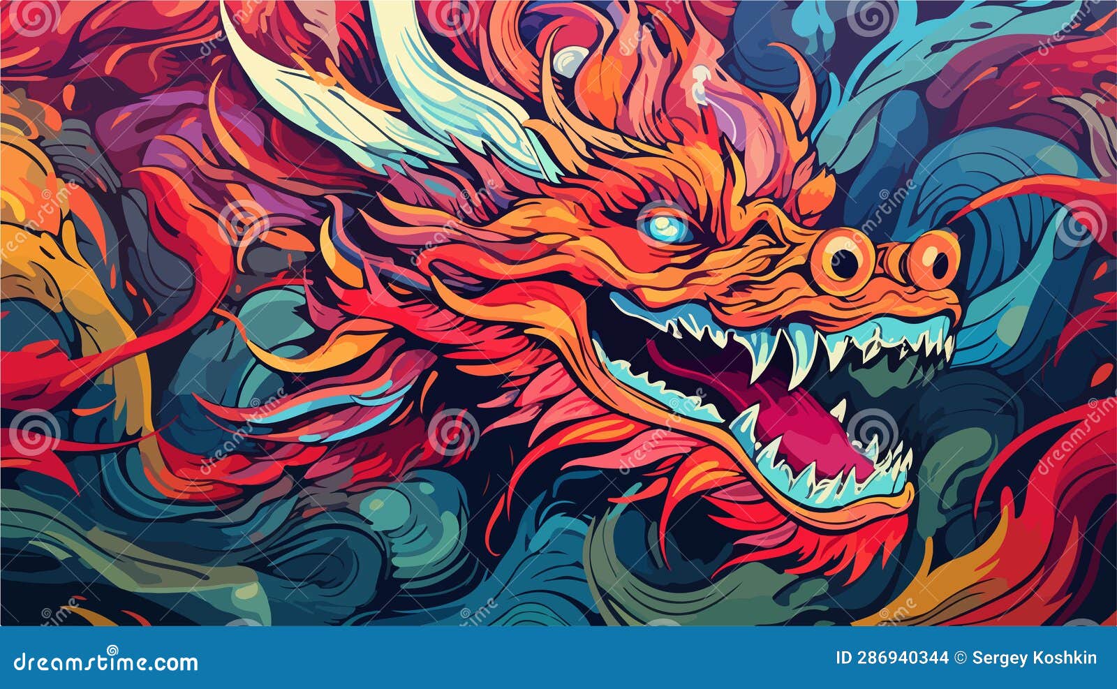 Abstract Beautiful Colored Dragon Vector Patterns. Seamless Dragon ...