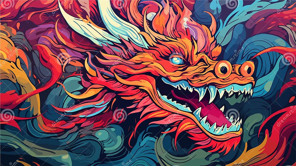 Abstract Beautiful Colored Dragon Vector Patterns. Seamless Dragon ...