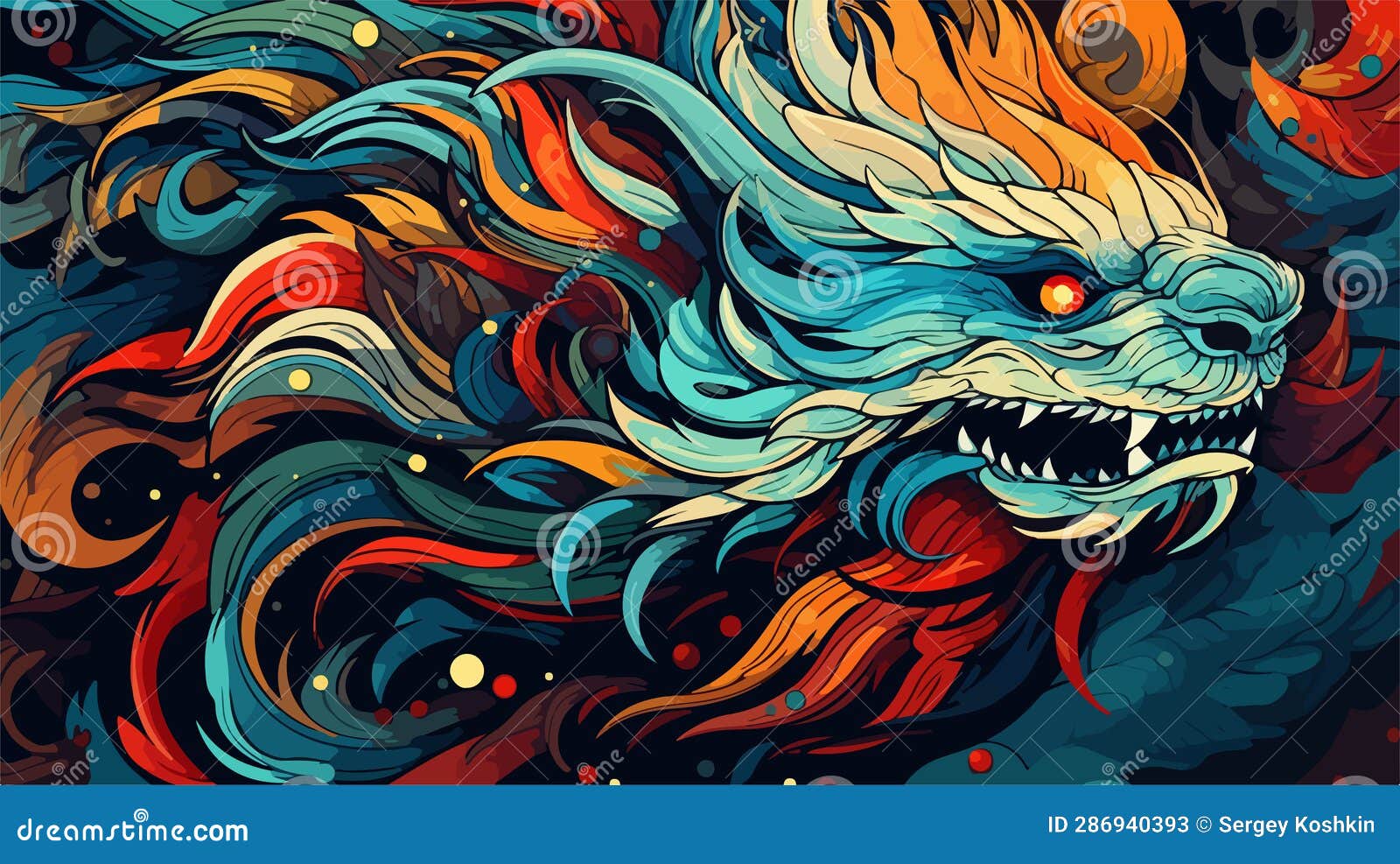 Abstract Beautiful Colored Dragon Vector Patterns. Seamless Dragon ...