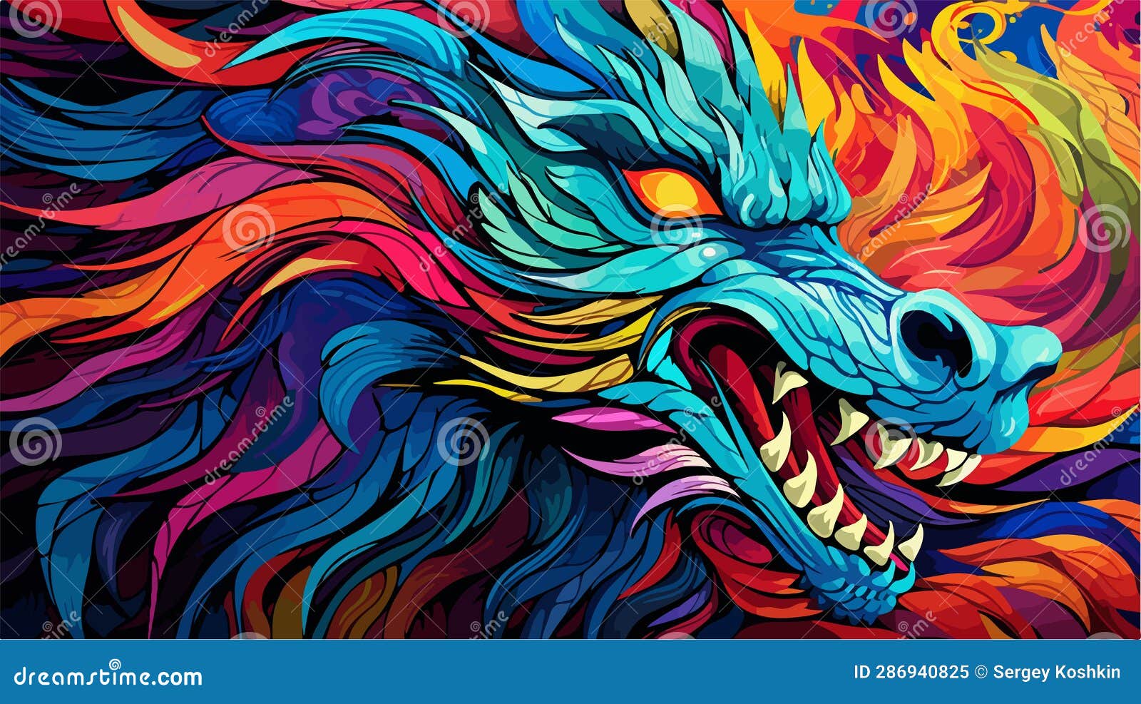 Abstract Beautiful Colored Dragon Vector Patterns. Seamless Dragon ...