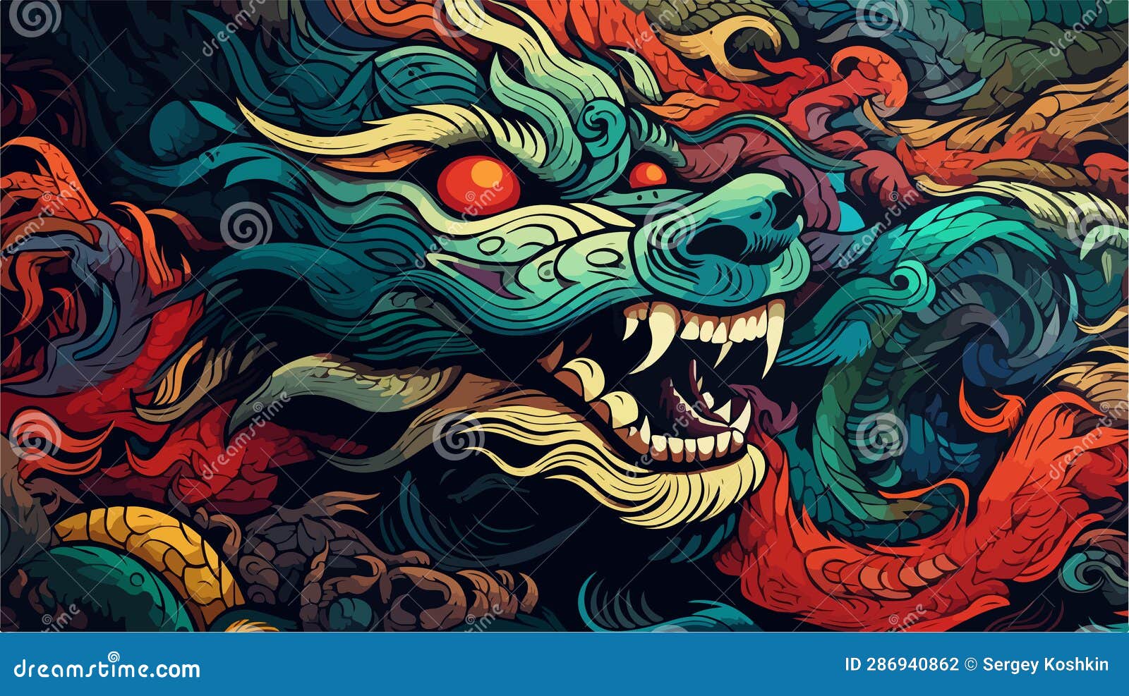 Abstract Beautiful Colored Dragon Vector Patterns. Seamless Dragon ...