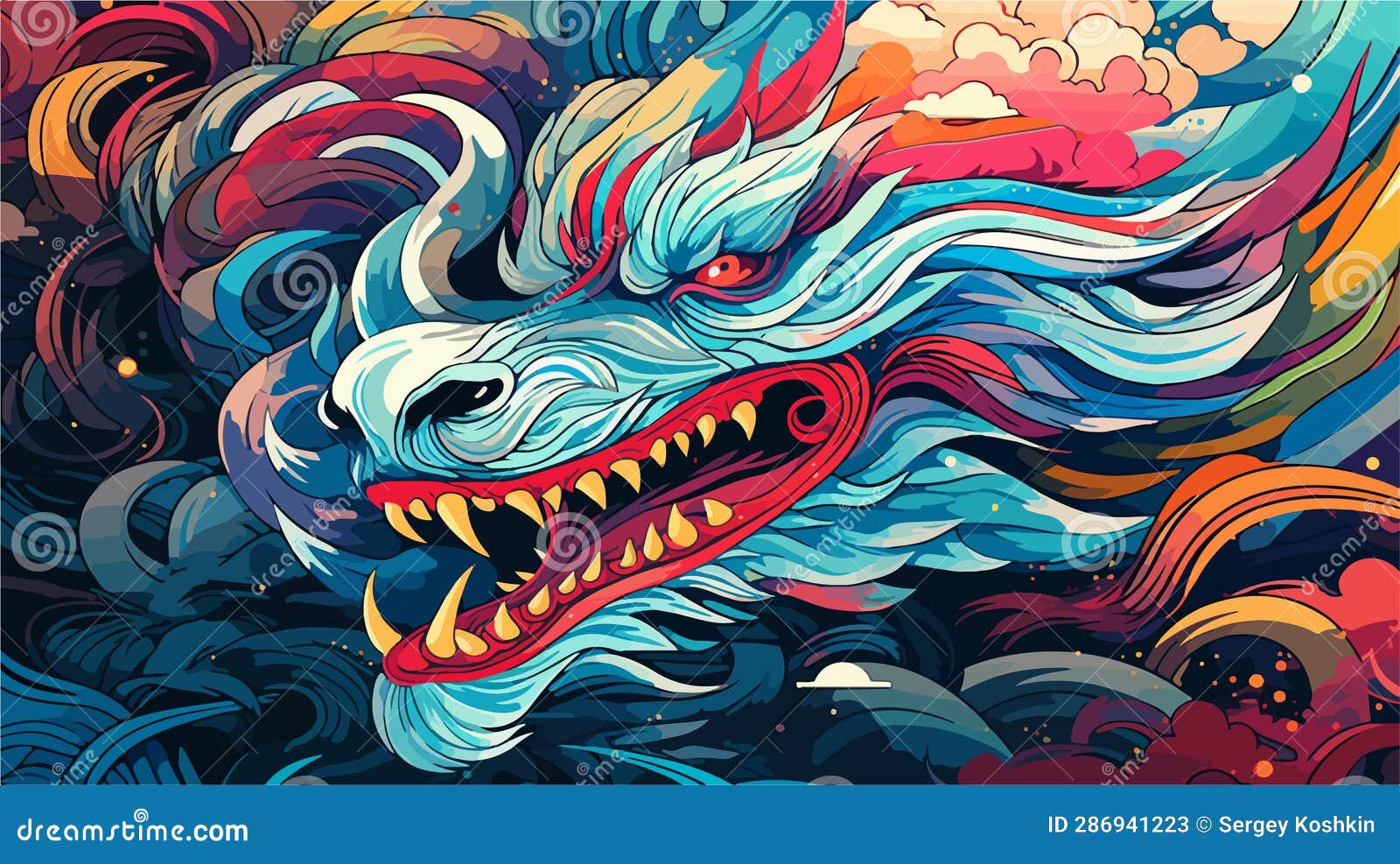 Abstract Beautiful Colored Dragon Vector Patterns. Seamless Dragon ...