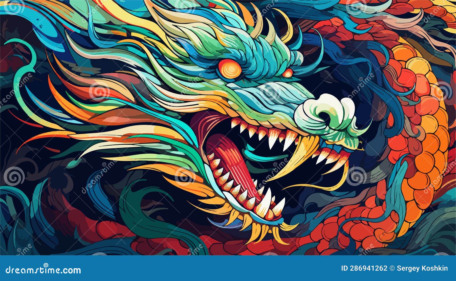 Abstract Beautiful Colored Dragon Vector Patterns. Seamless Dragon ...