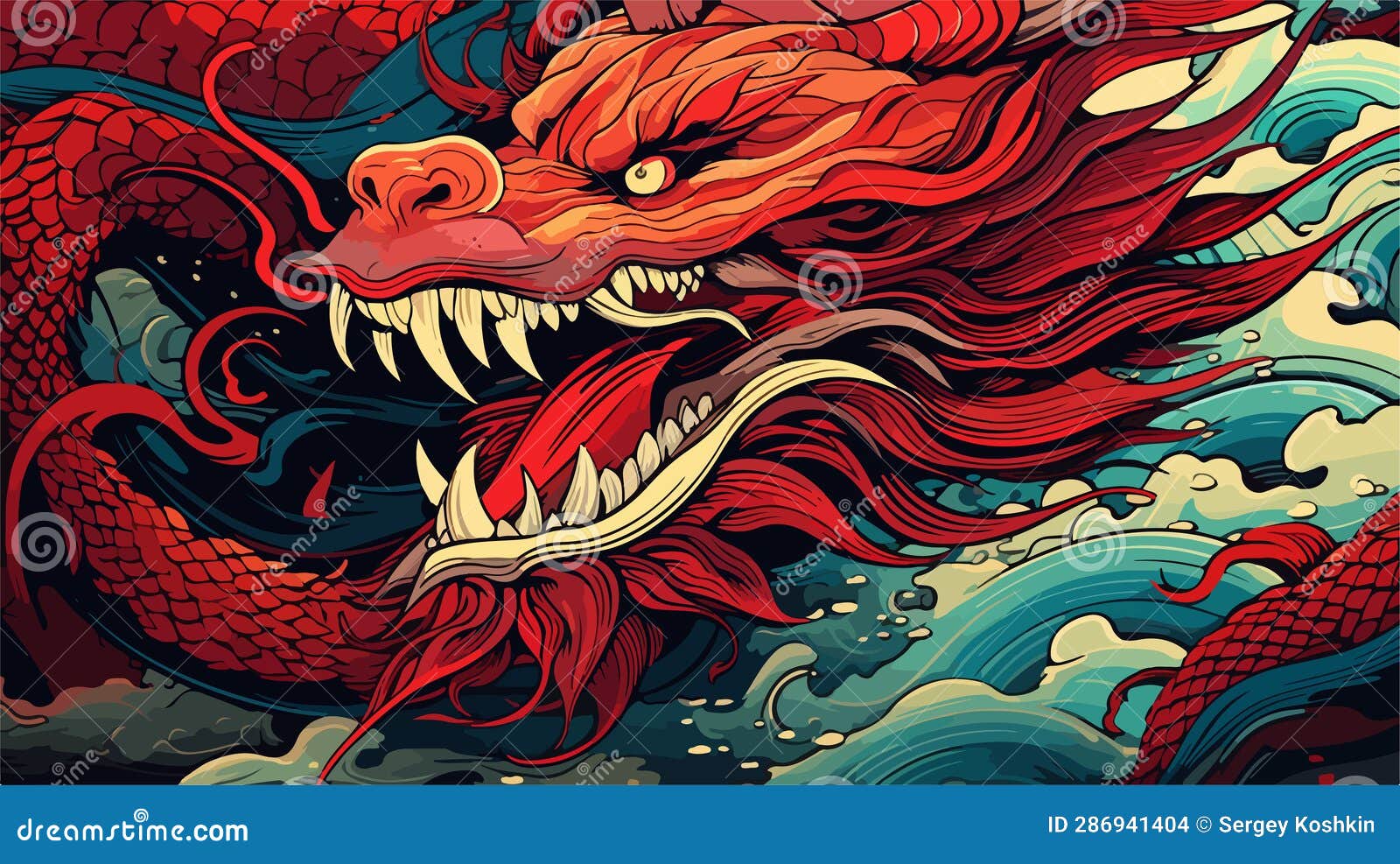 Abstract Beautiful Colored Dragon Vector Patterns. Seamless Dragon ...
