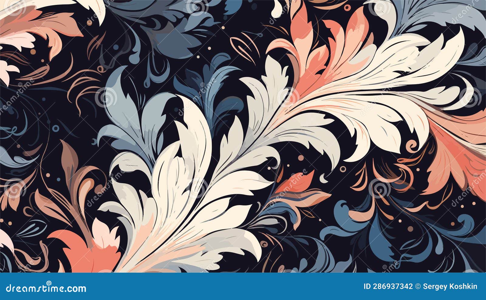 Abstract Beautiful Colored Vector Damask Patterns. Seamless Damask ...