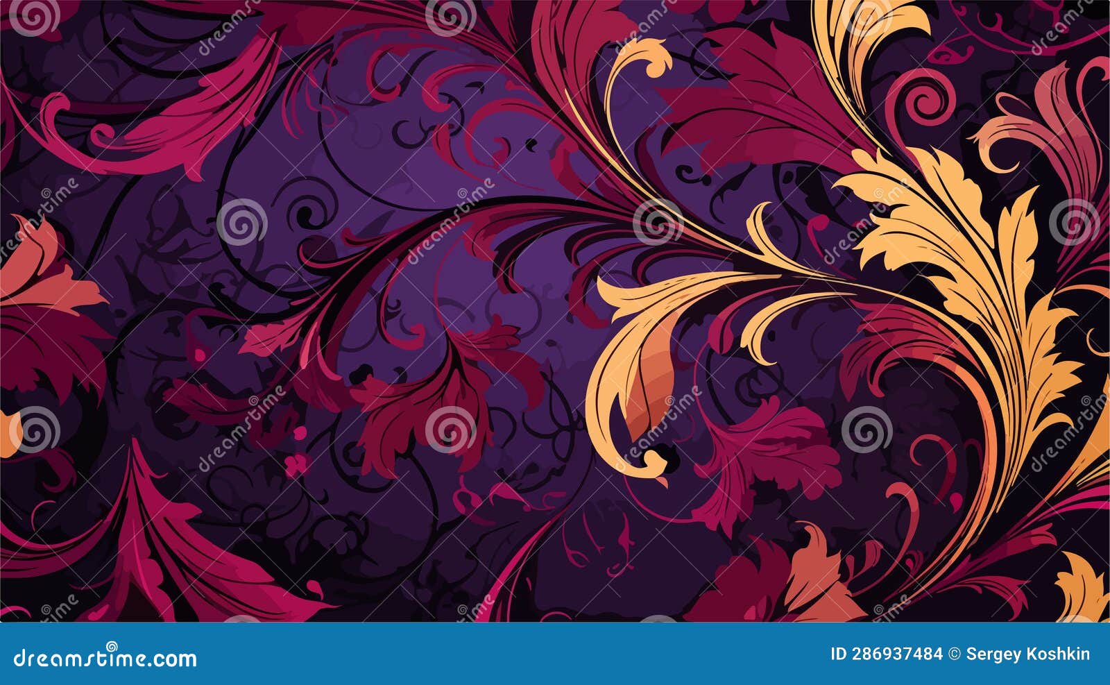 Abstract Beautiful Colored Vector Damask Patterns. Seamless Damask ...