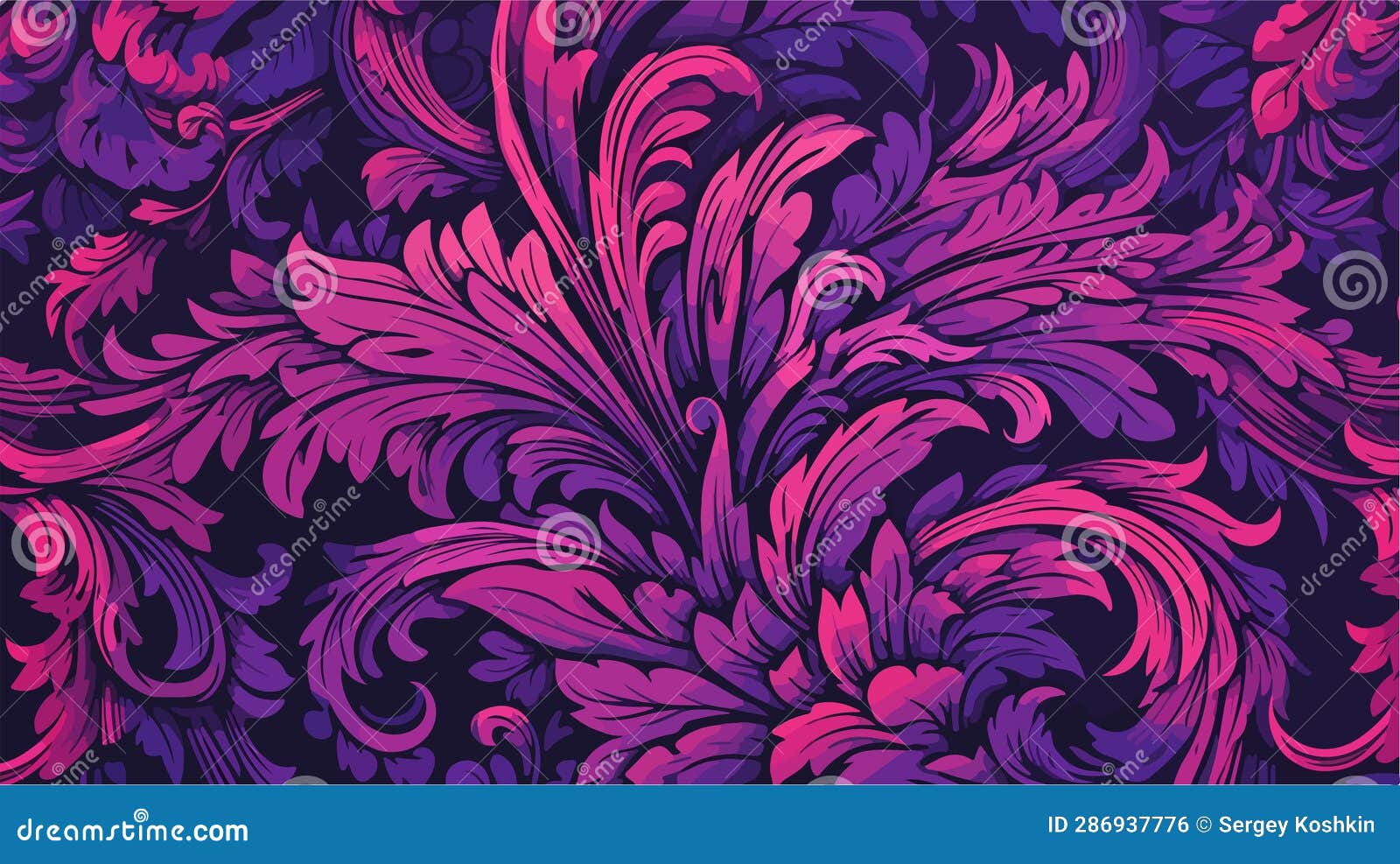 Abstract Beautiful Colored Vector Damask Patterns. Seamless Damask ...