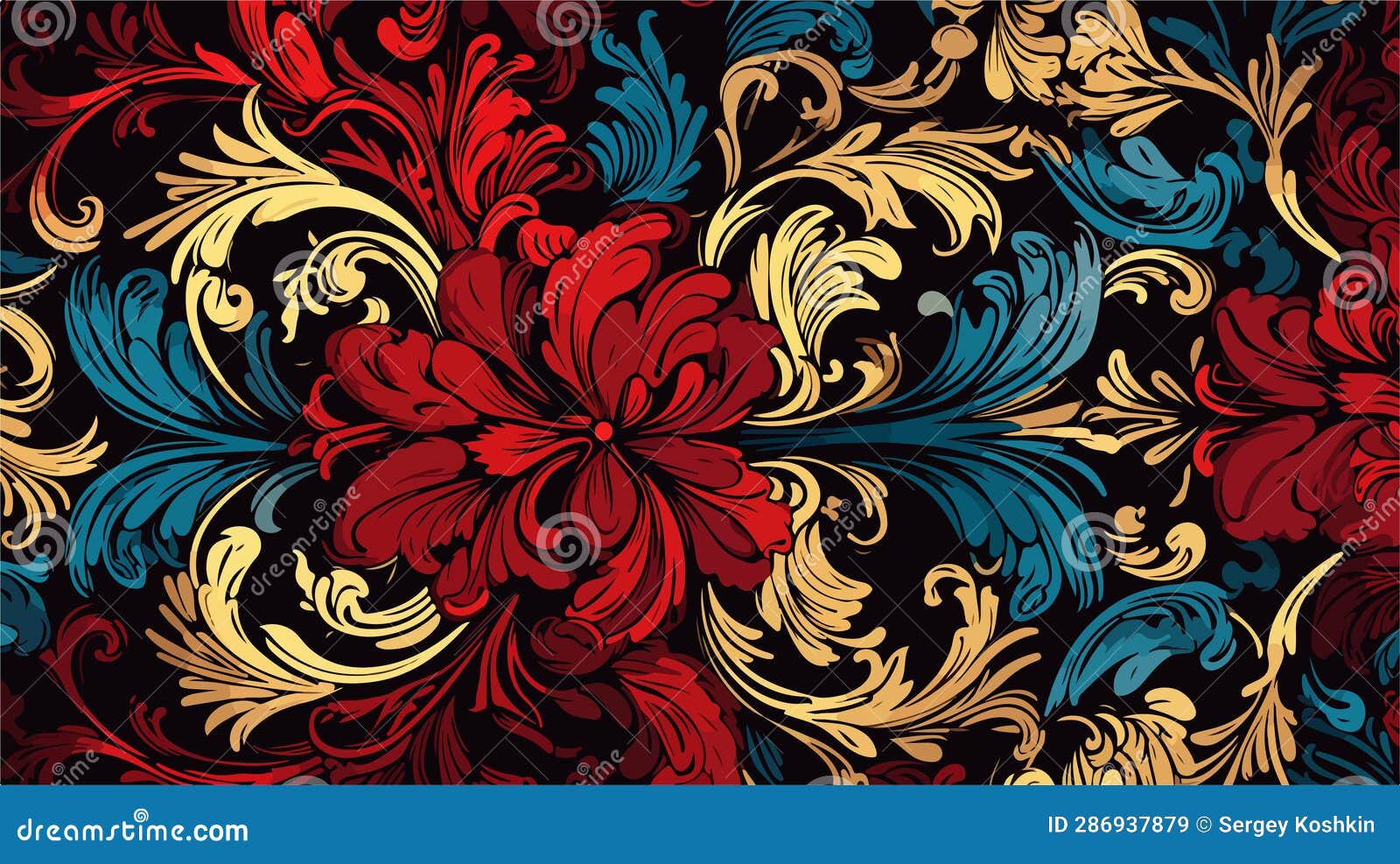 Abstract Beautiful Colored Vector Damask Patterns. Seamless Damask ...