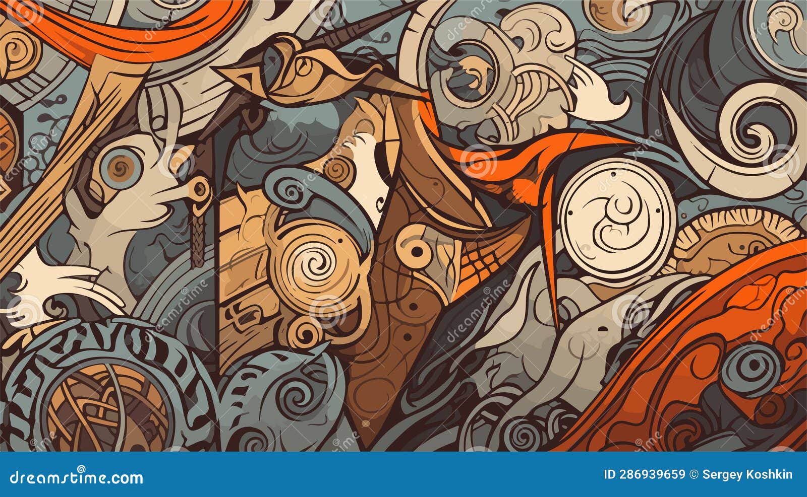 Abstract Beautiful Colored Vector Viking Patterns. Ancient Warrior ...