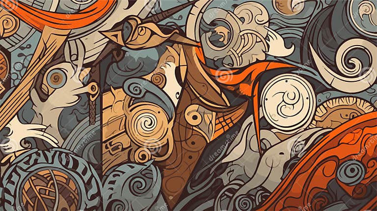 Abstract Beautiful Colored Vector Viking Patterns. Ancient Warrior ...