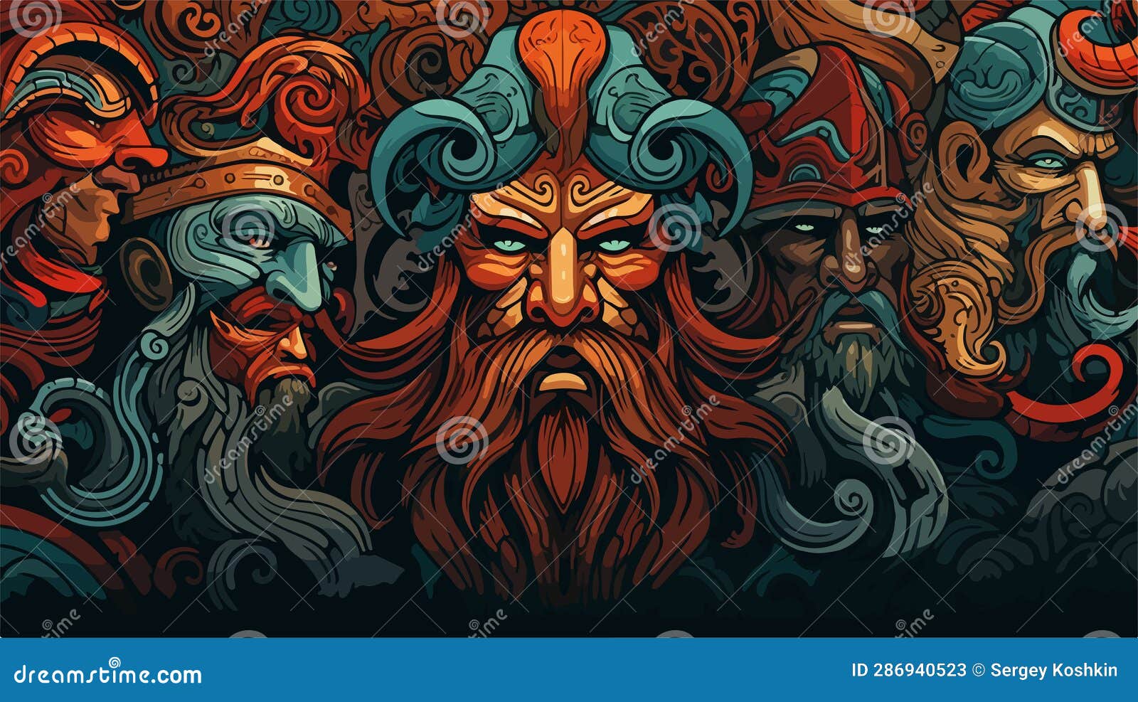 Abstract Beautiful Colored Vector Viking Patterns. Ancient Warrior ...