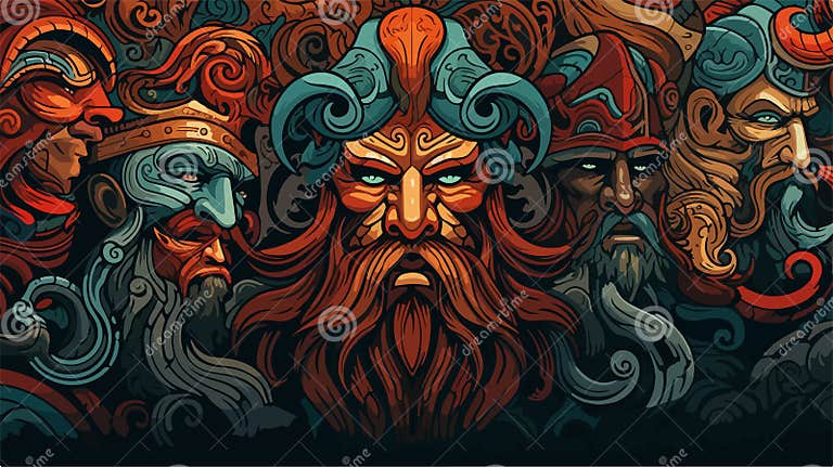 Abstract Beautiful Colored Vector Viking Patterns. Ancient Warrior ...