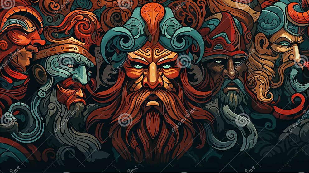 Abstract Beautiful Colored Vector Viking Patterns. Ancient Warrior ...