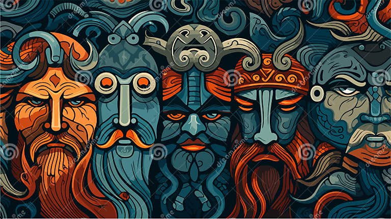 Abstract Beautiful Colored Vector Viking Patterns. Ancient Warrior ...