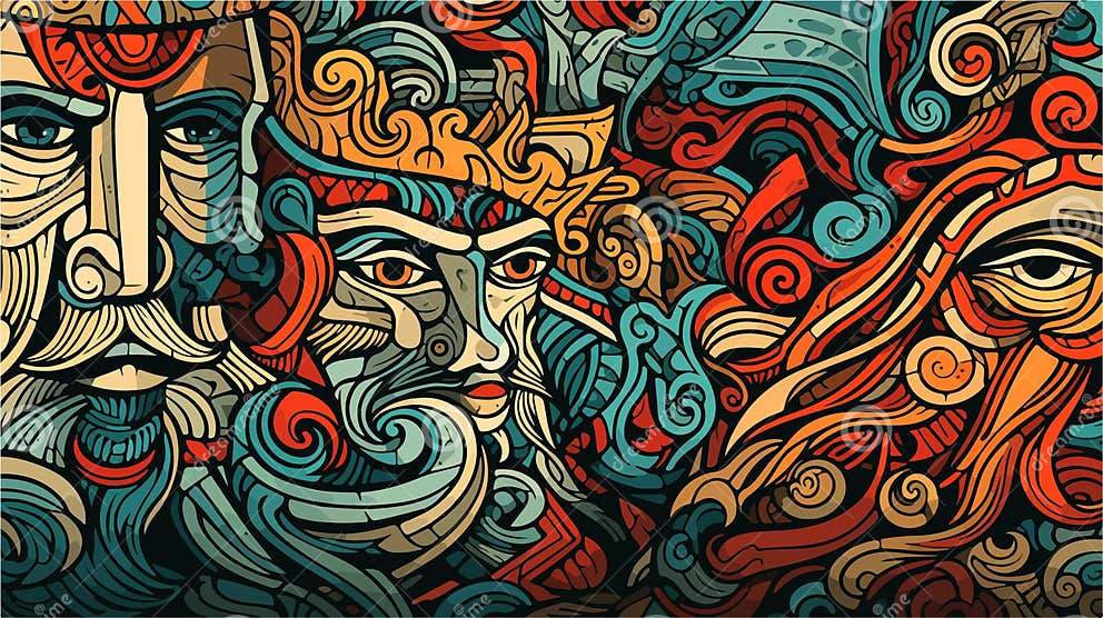 Abstract Beautiful Colored Vector Viking Patterns. Ancient Warrior ...