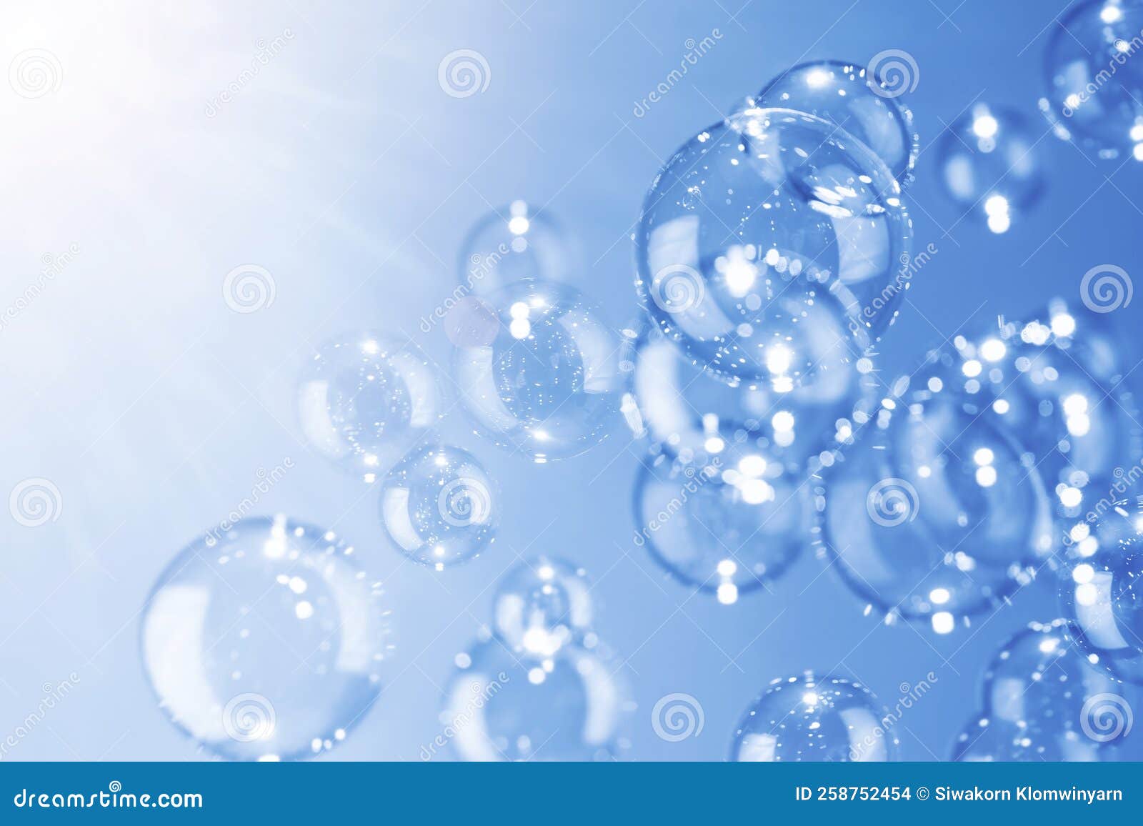 Abstract Beautiful Shiny Blue Soap Bubbles Floating in the Air ...