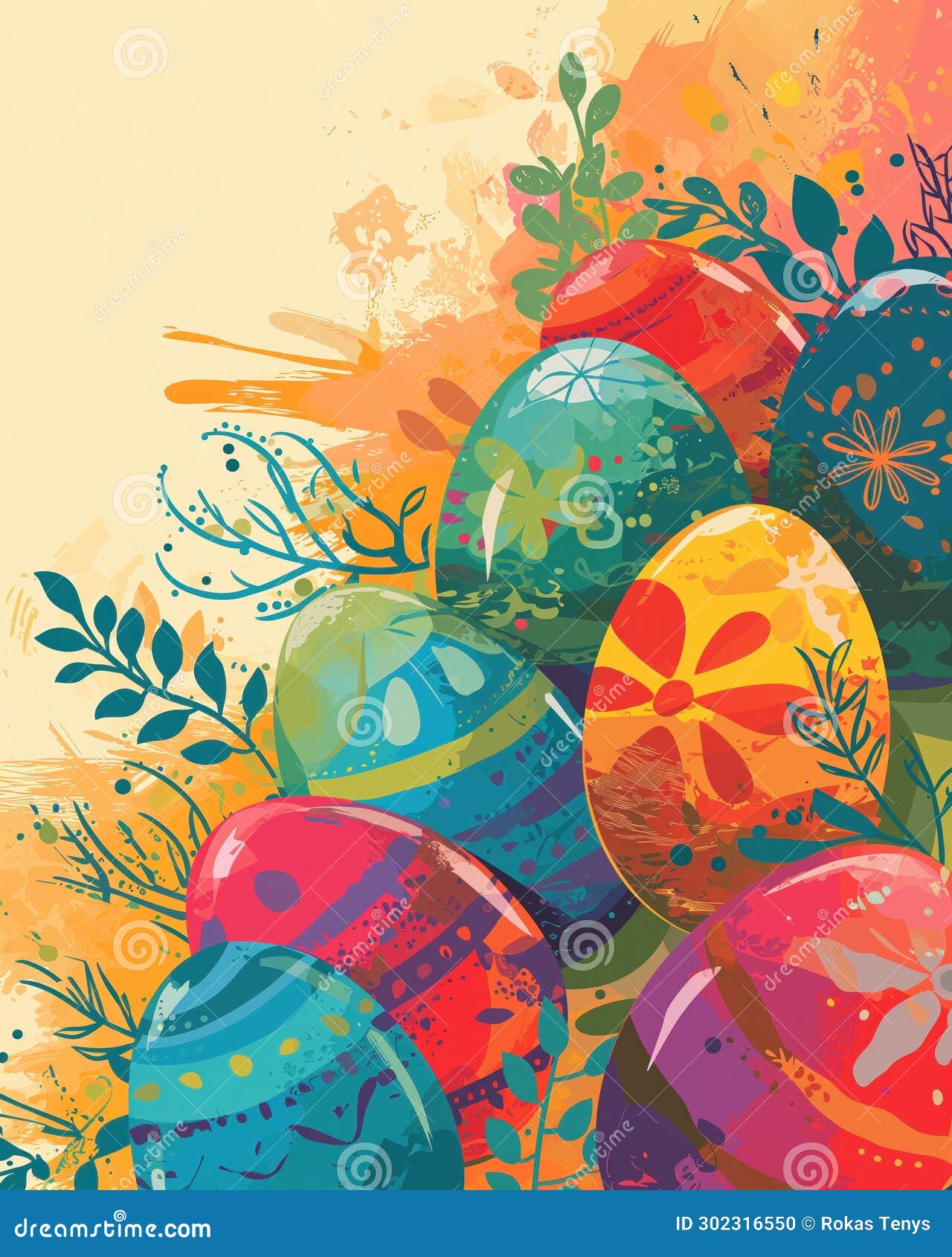 Abstract Beautiful Spring Colours Easter Eggs Background. Vertical ...