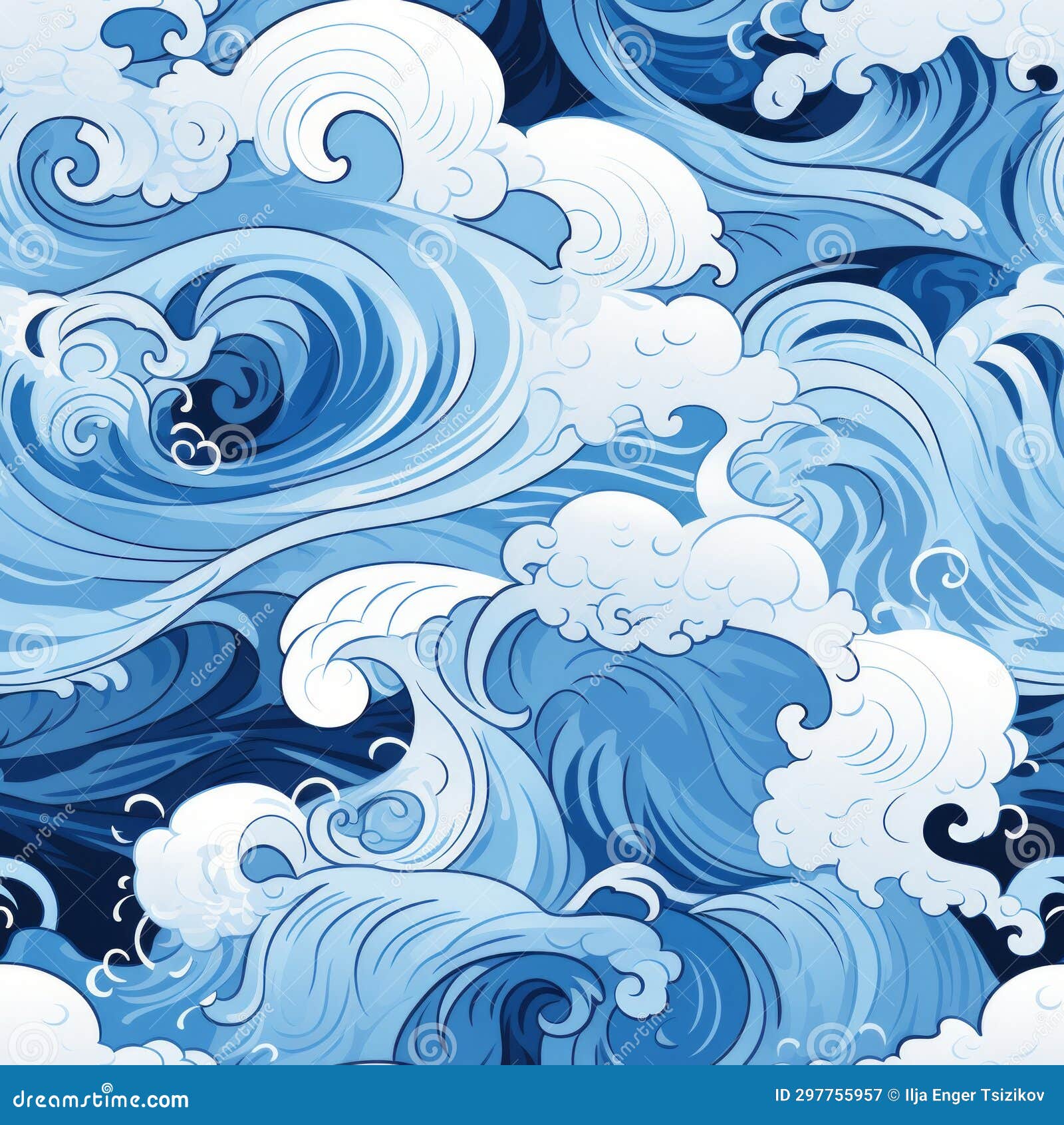 Abstract Beautiful Waves Seamless Pattern with Elegant Curves on Clean ...