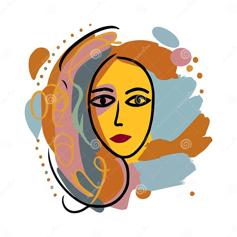 Abstract Beautiful Woman Face Isolated White Background Stock Vector Illustration Of Doodle