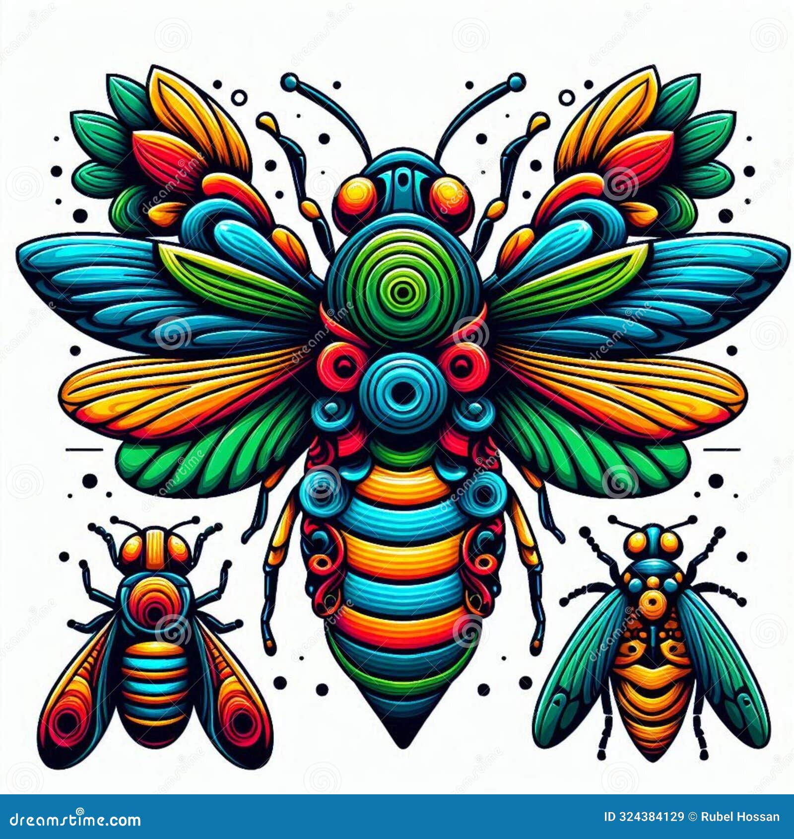 Abstract Bee with Hands in Graffiti Style, Executed in Raster Graphics ...