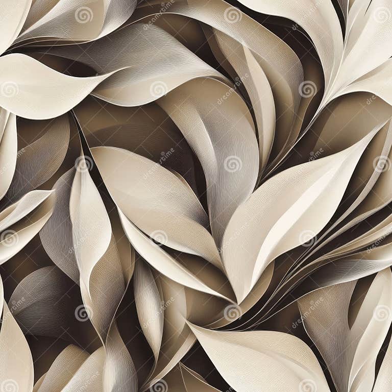 Abstract Beige Leaf Pattern with Swirling Textures in Contemporary ...